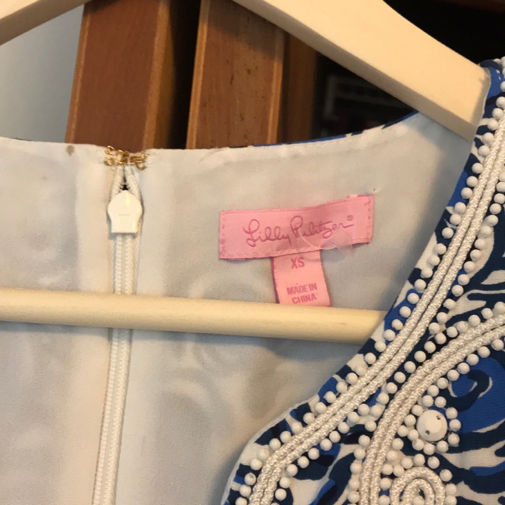 Beaded Lilly Pulitzer Dress With Blue Fish Pattern - Gem